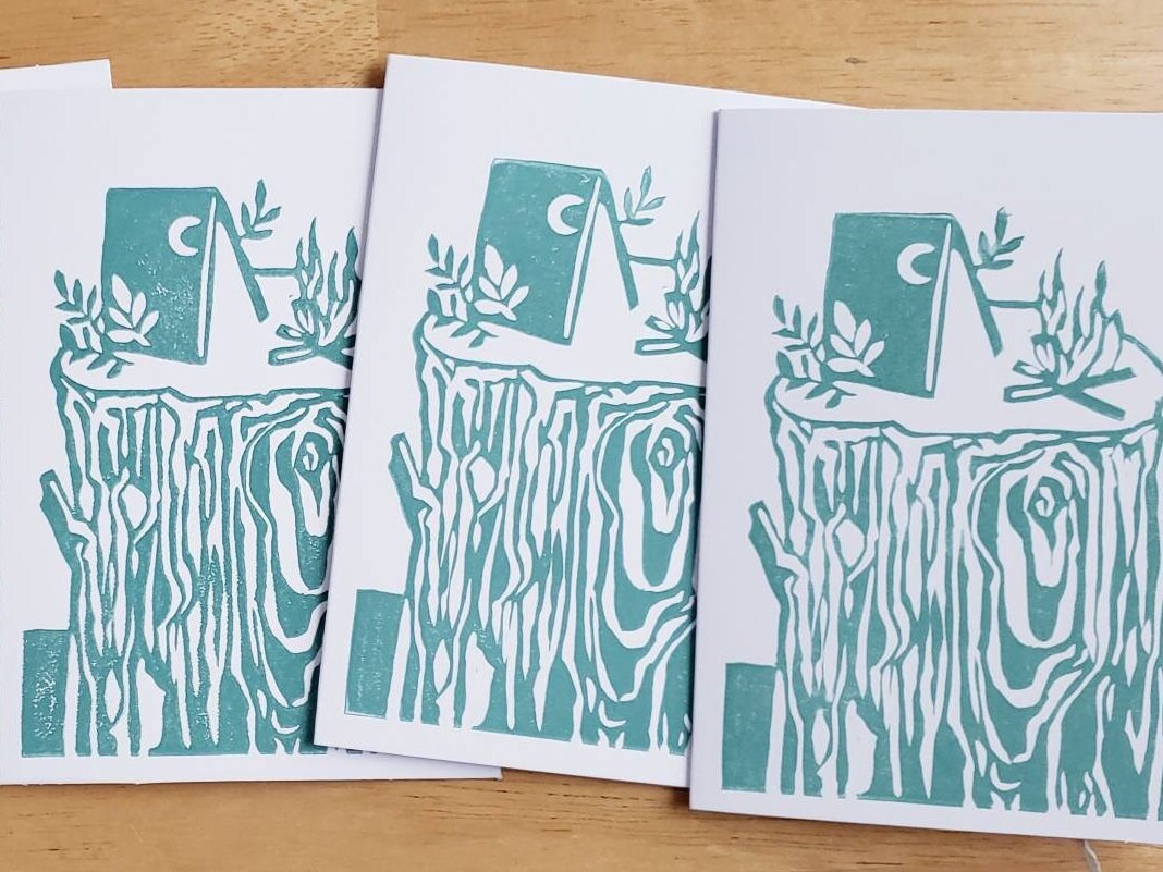 3 Pc. Block Print Cards Camping Blank A2 Greeting Cards - Etsy