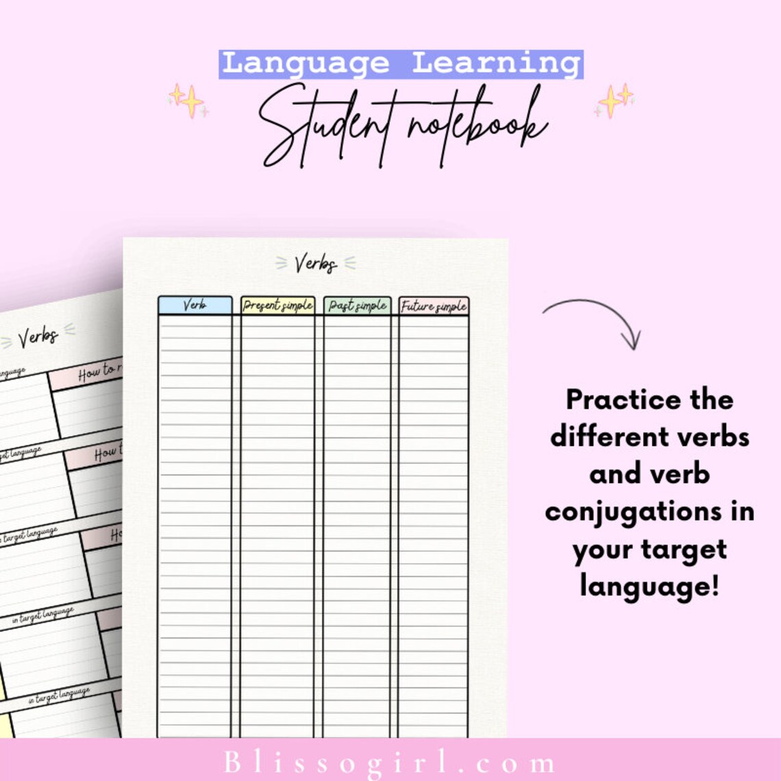 Language Learning Student Notebook to Take Grammar Notes | Etsy