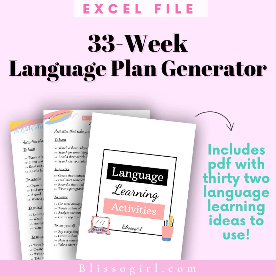 Language Learning Plan Generator Excel File, Schedule Your Practice for ...