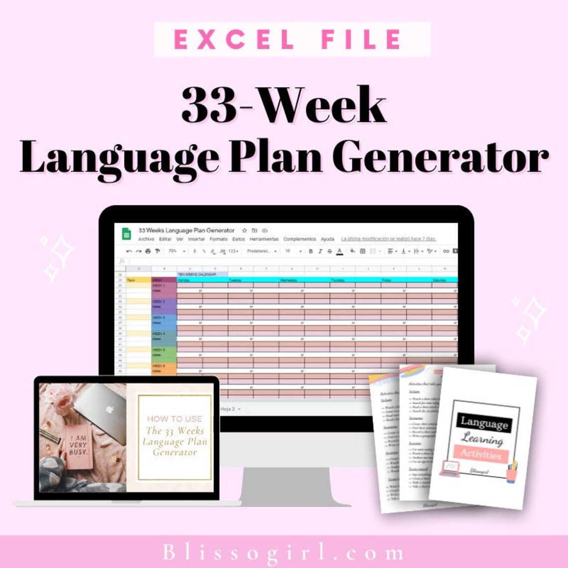 Language Learning Plan Generator Excel File, Schedule Your Practice for ...
