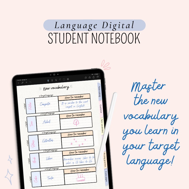 Language Study Digital Notebook Language Learning Notebook - Etsy España