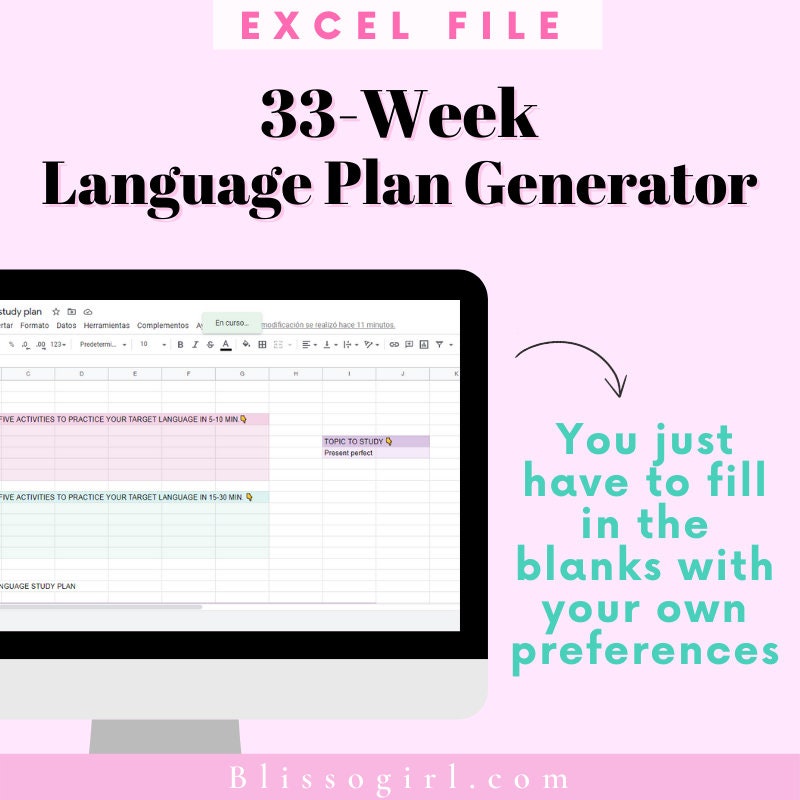 Language Learning Plan Generator Excel File, Schedule Your Practice for ...