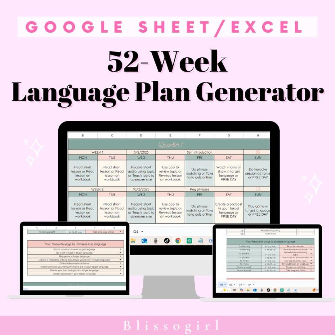 52-week Language Plan Generator, Language Learning, Language Study Plan ...