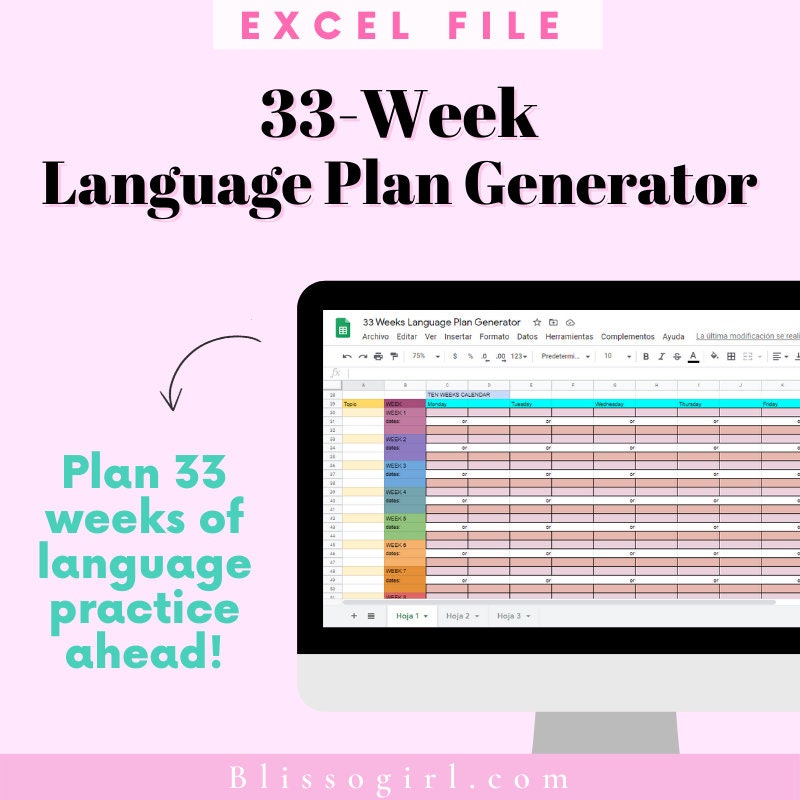 Language Learning Plan Generator Excel File, Schedule Your Practice for ...