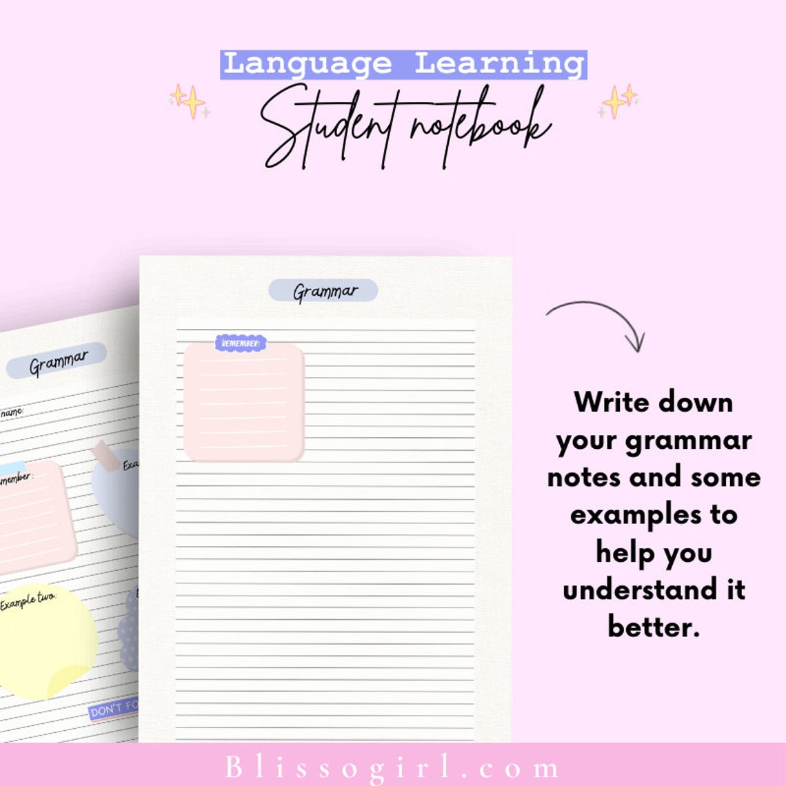 Language Learning Student Notebook to Take Grammar Notes | Etsy