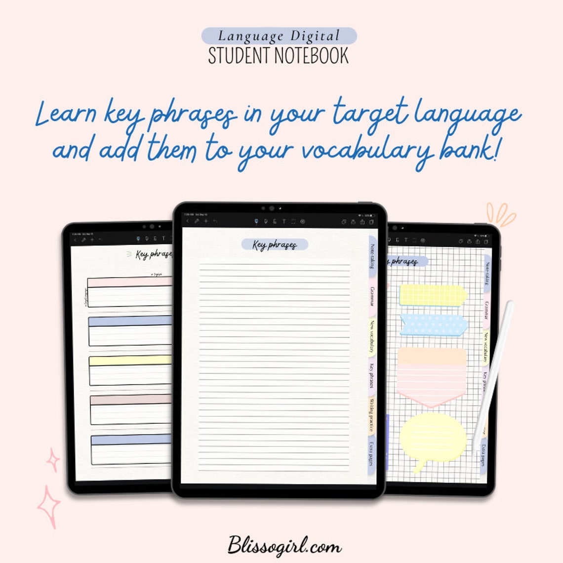 Language Study Digital Notebook Language Learning Notebook - Etsy España