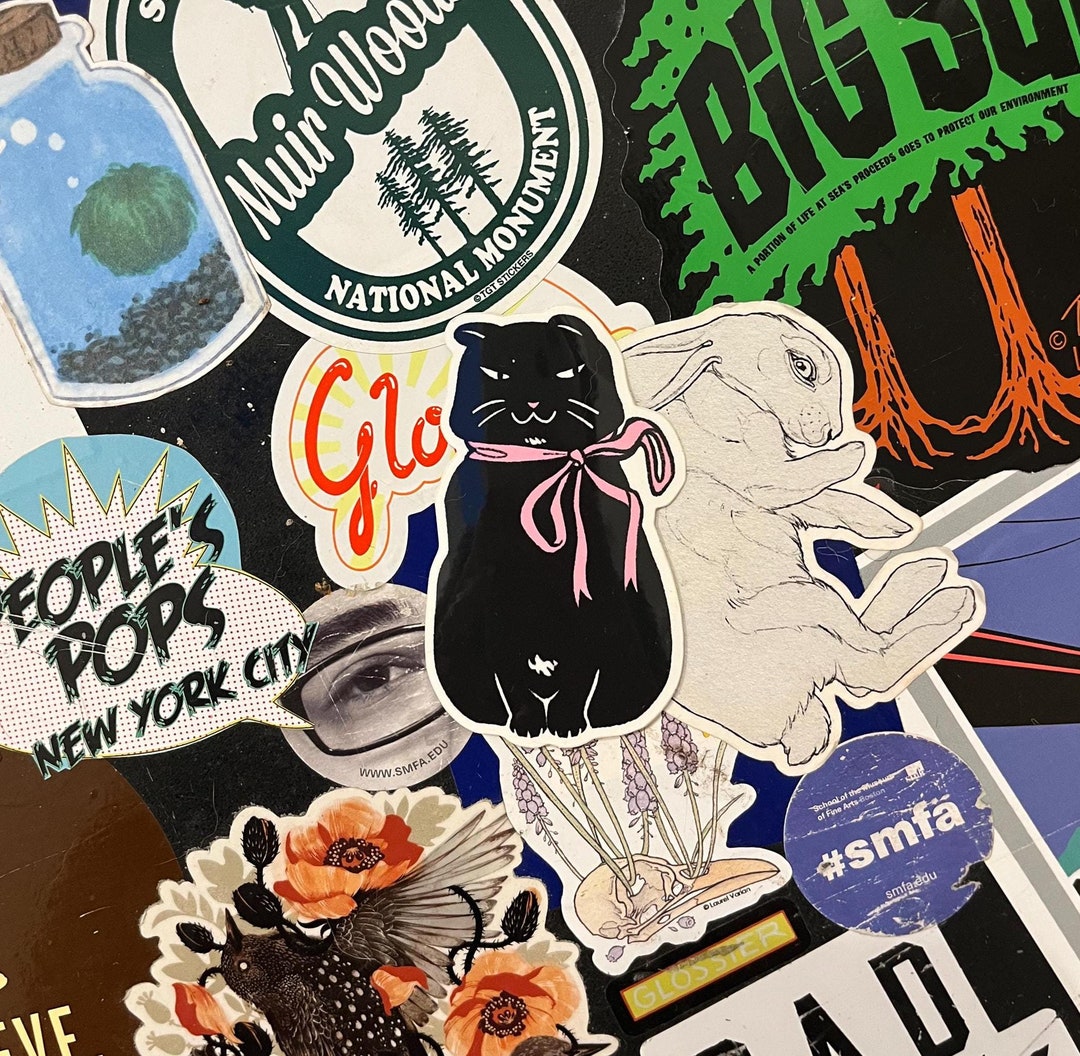 Mischievous Black Cat Sticker: Glossy Vinyl Die-cut With Pink Bow - Etsy