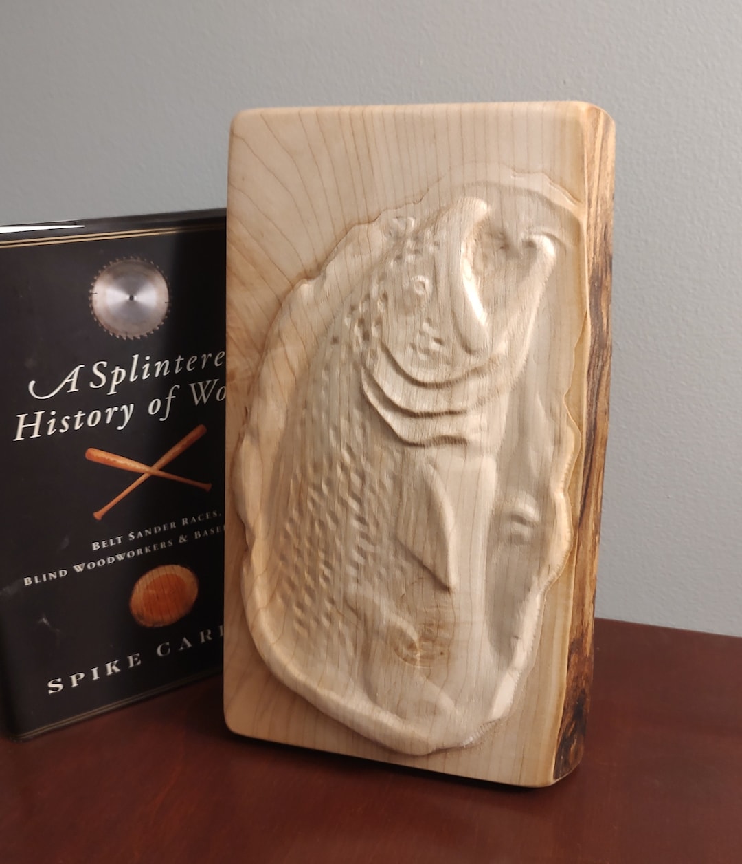 Trout Fish Wood Carving on Live Edge Maple Slab - Etsy