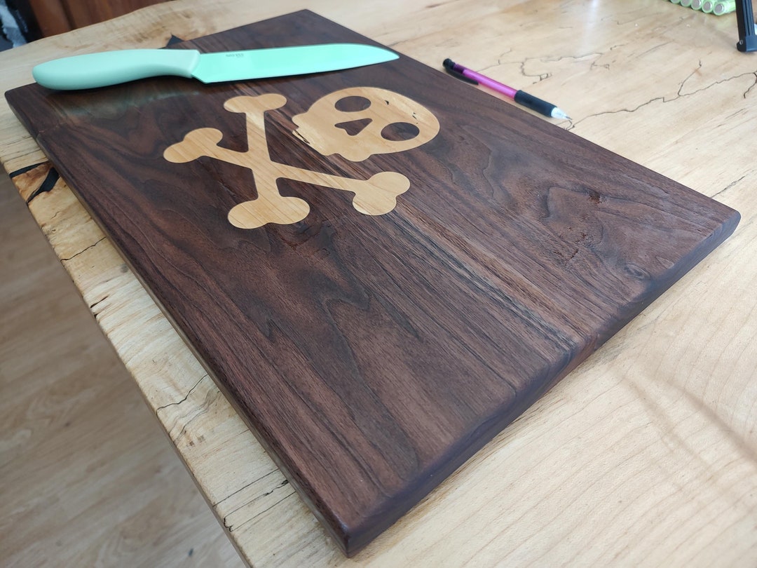Walnut Cutting Board With Skull and Bones Inlay - Etsy