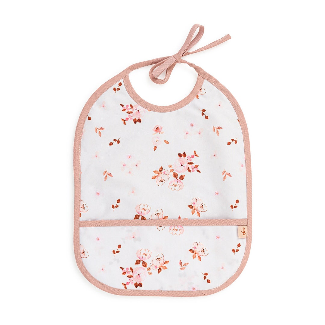 Pink Baby Bib With Apple Blossom, Water Repellent Baby Bib, Baby Bib ...