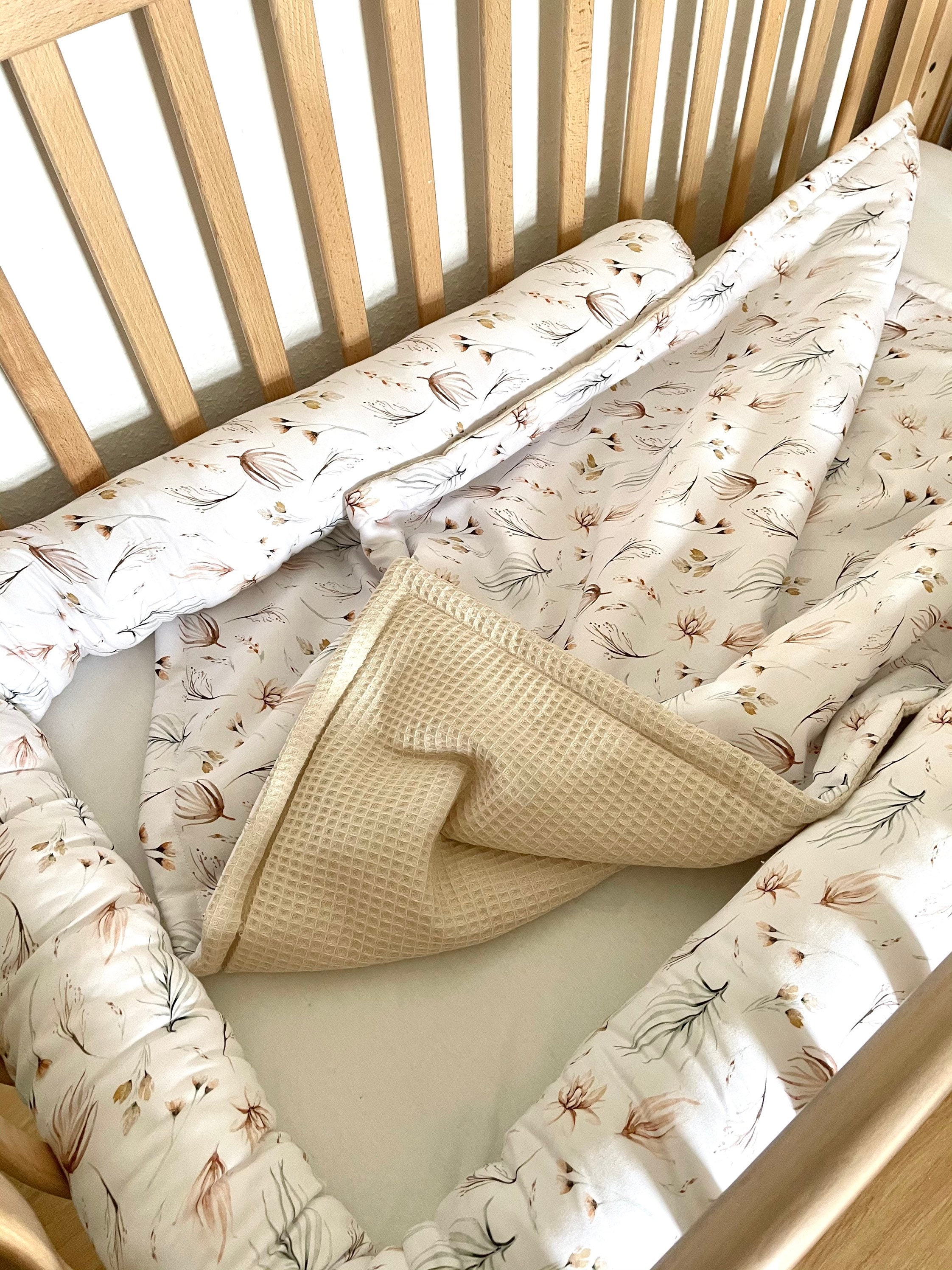 Beige Baby Blanket With Flowers Waffle Pique Blanket for | Etsy