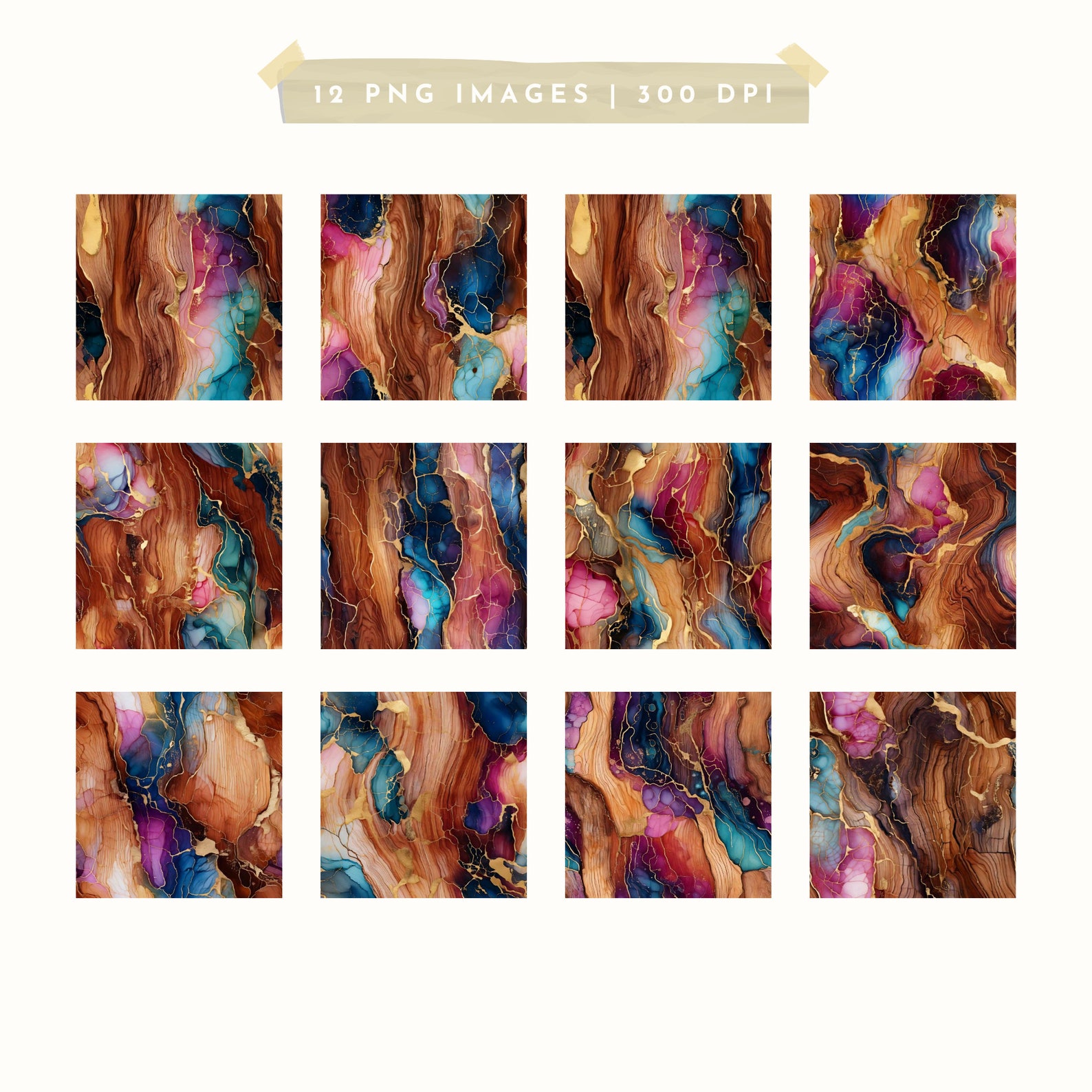 Alcohol Ink & Wood Grain Texture Pack, Pink Blue and Purple, Metallic ...