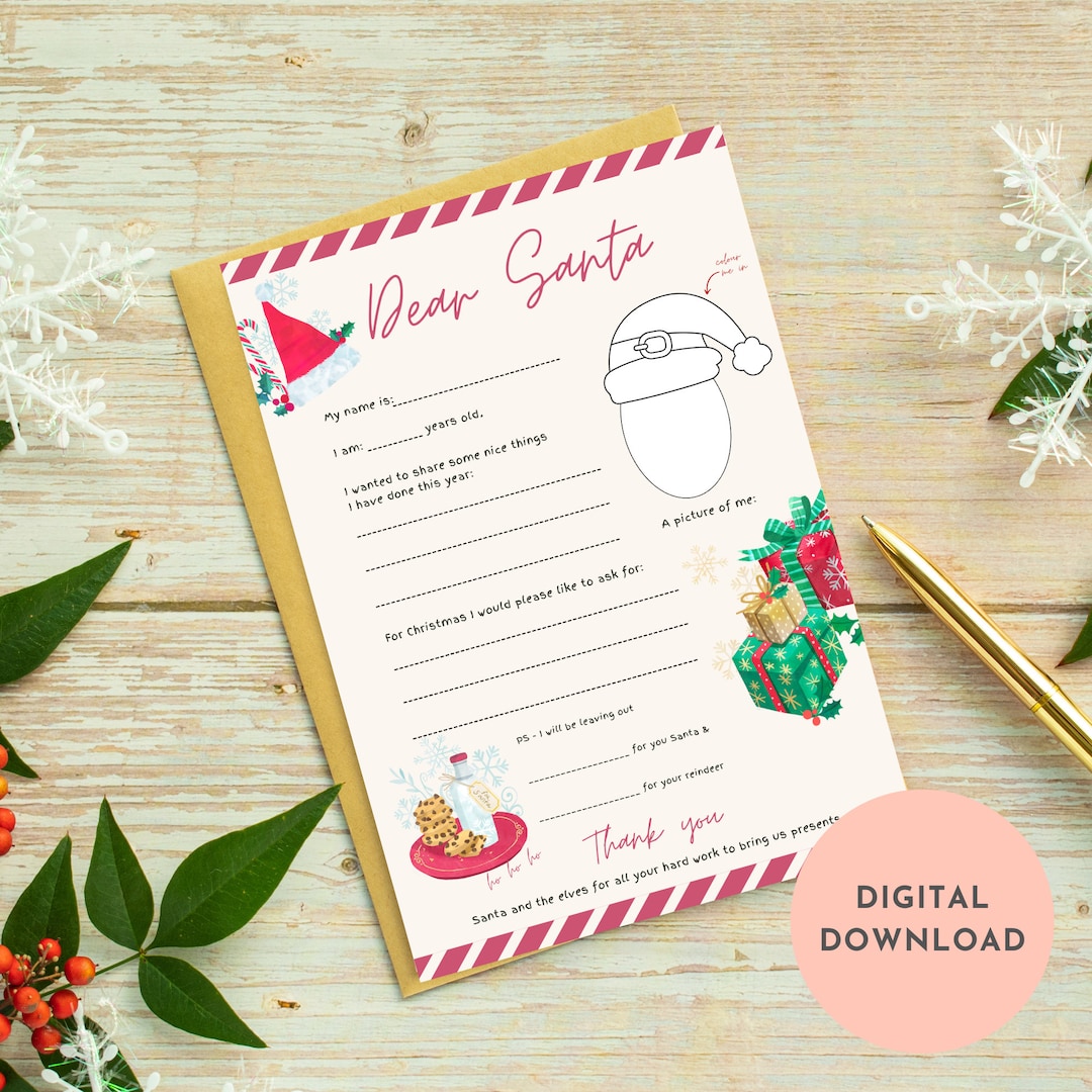 Printable Dear Santa Letter Template: Christmas Wishlist (digital ...
