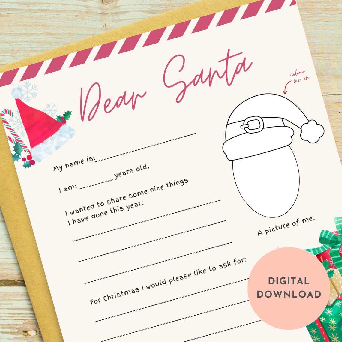 Printable Dear Santa Letter Template: Christmas Wishlist (digital ...