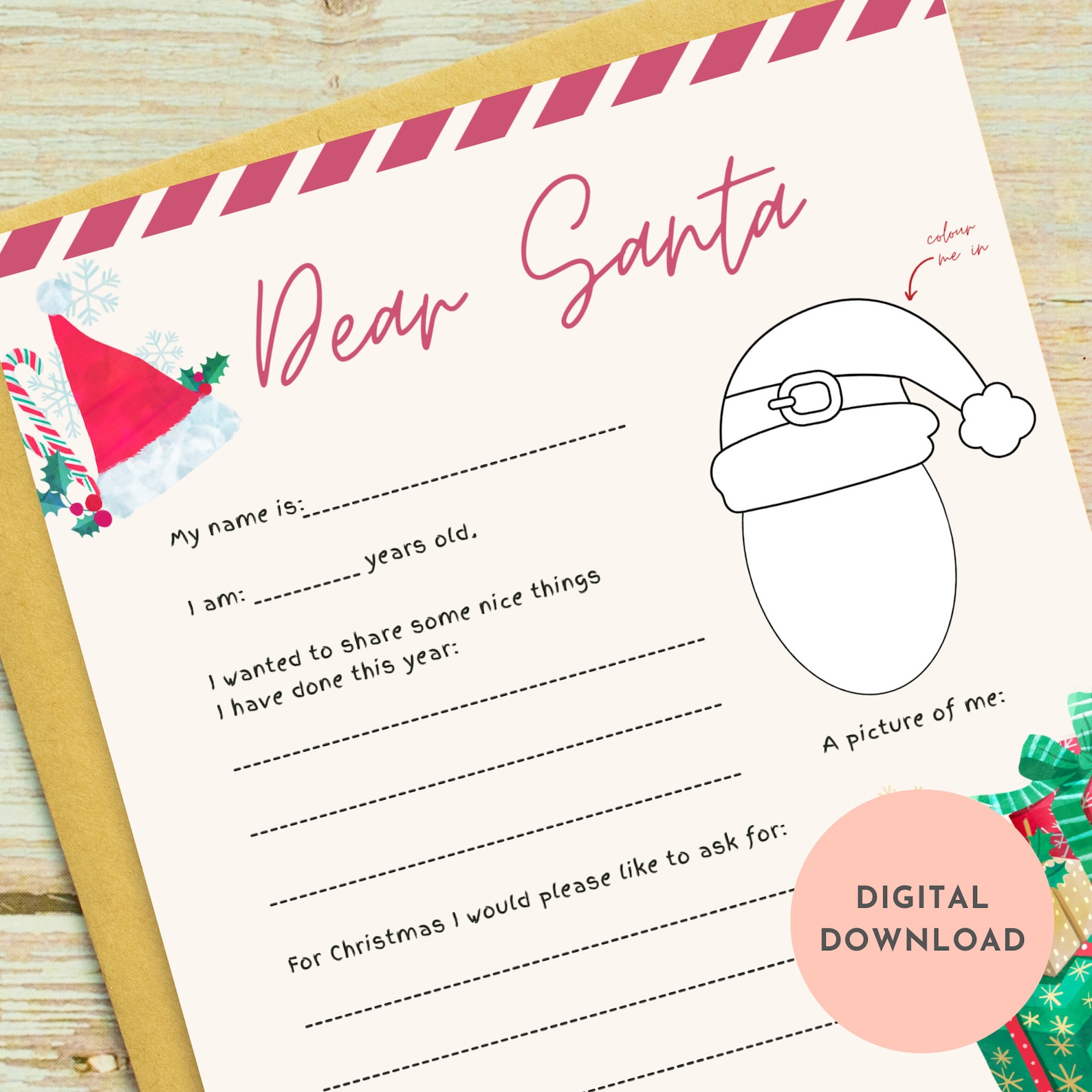Printable Dear Santa Letter Template: Christmas Wishlist (digital ...