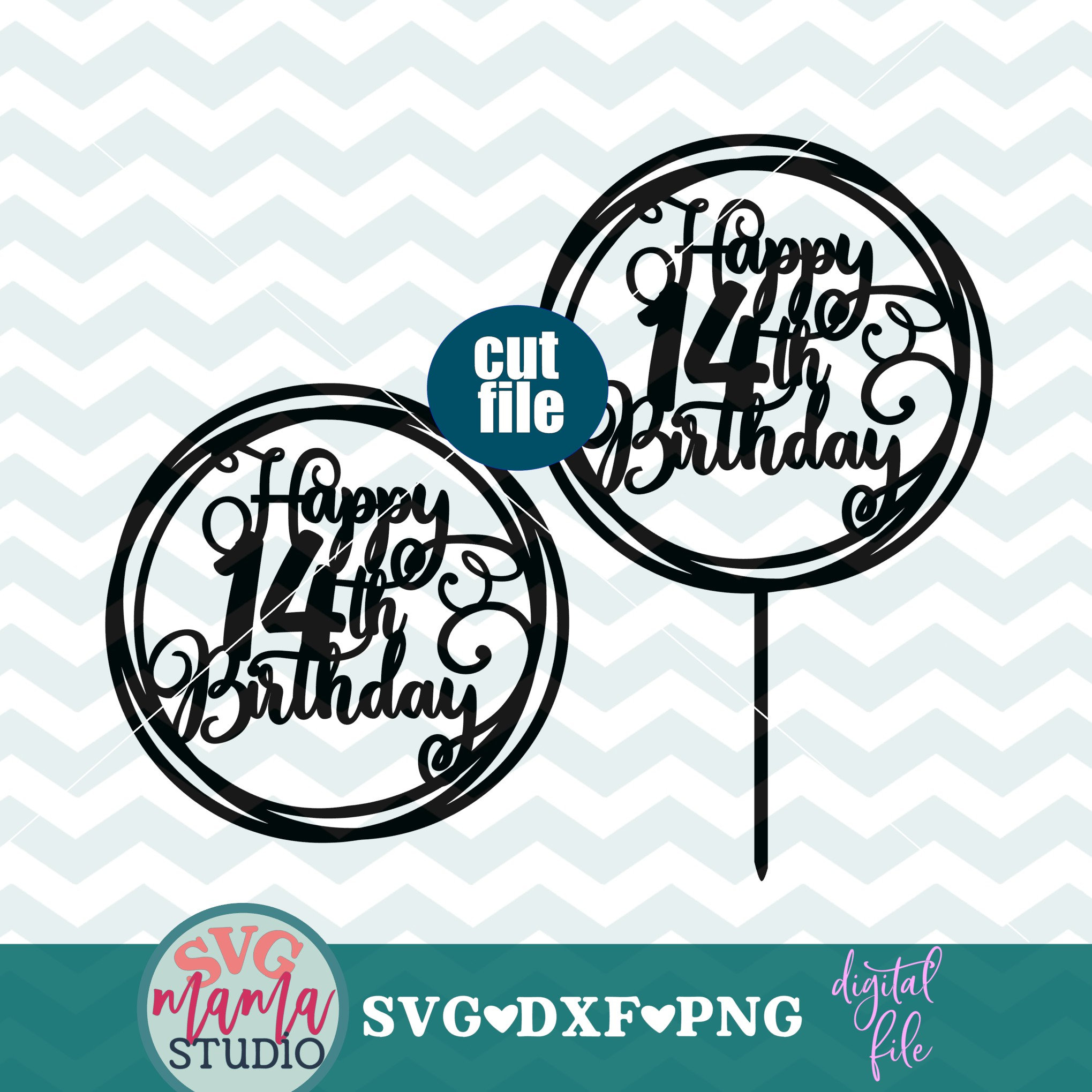 14th Birthday Svg, Cake Topper Svg, Happy 14th Birthday Svg, Dxf File ...
