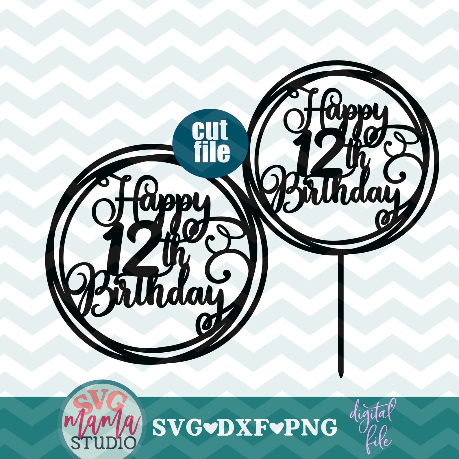 12th Birthday Svg Cake Topper Svg Happy 12th Birthday Svg - Etsy
