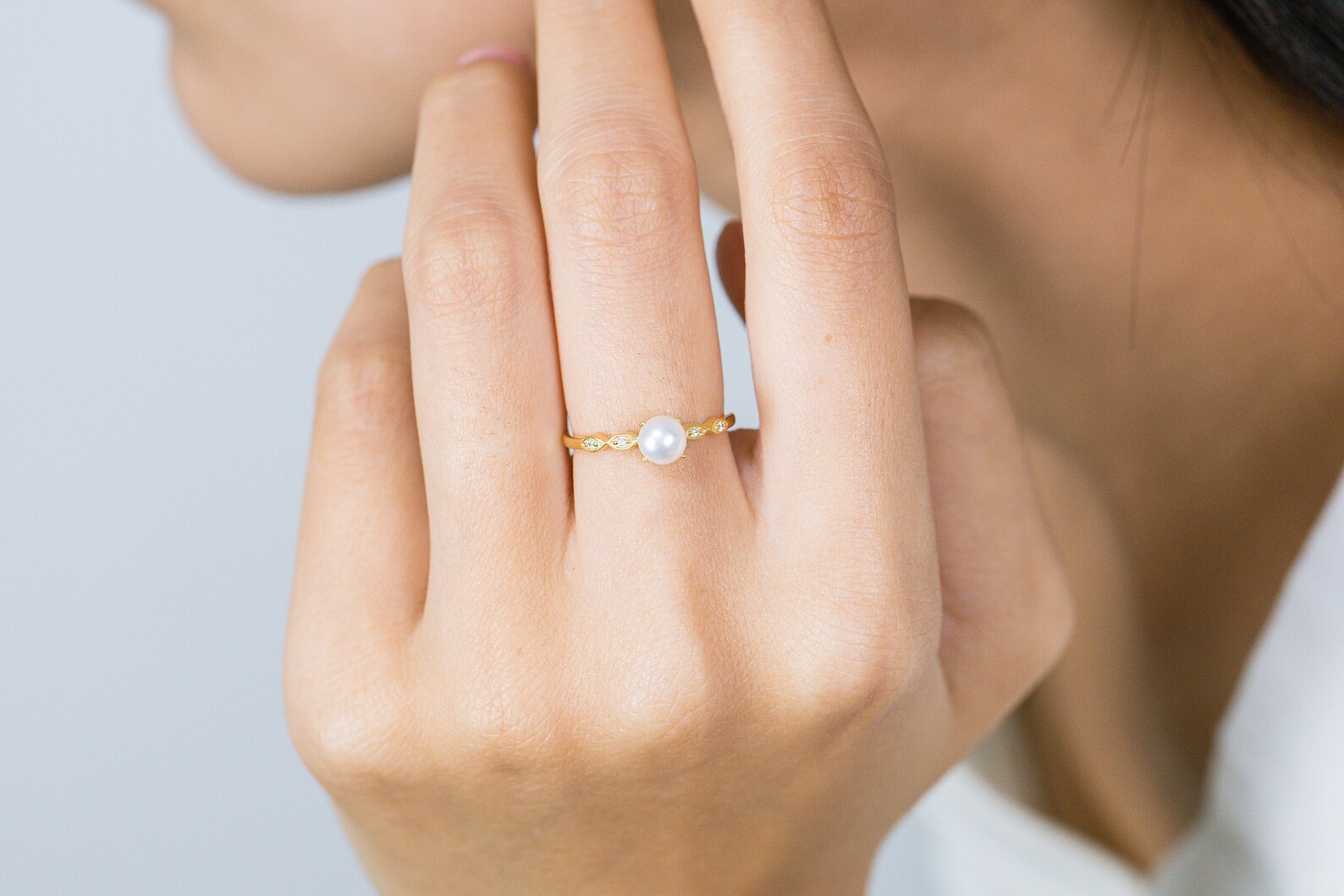 Pearl and Diamond Engagement Ring June Birthstone Ring Pearl - Etsy