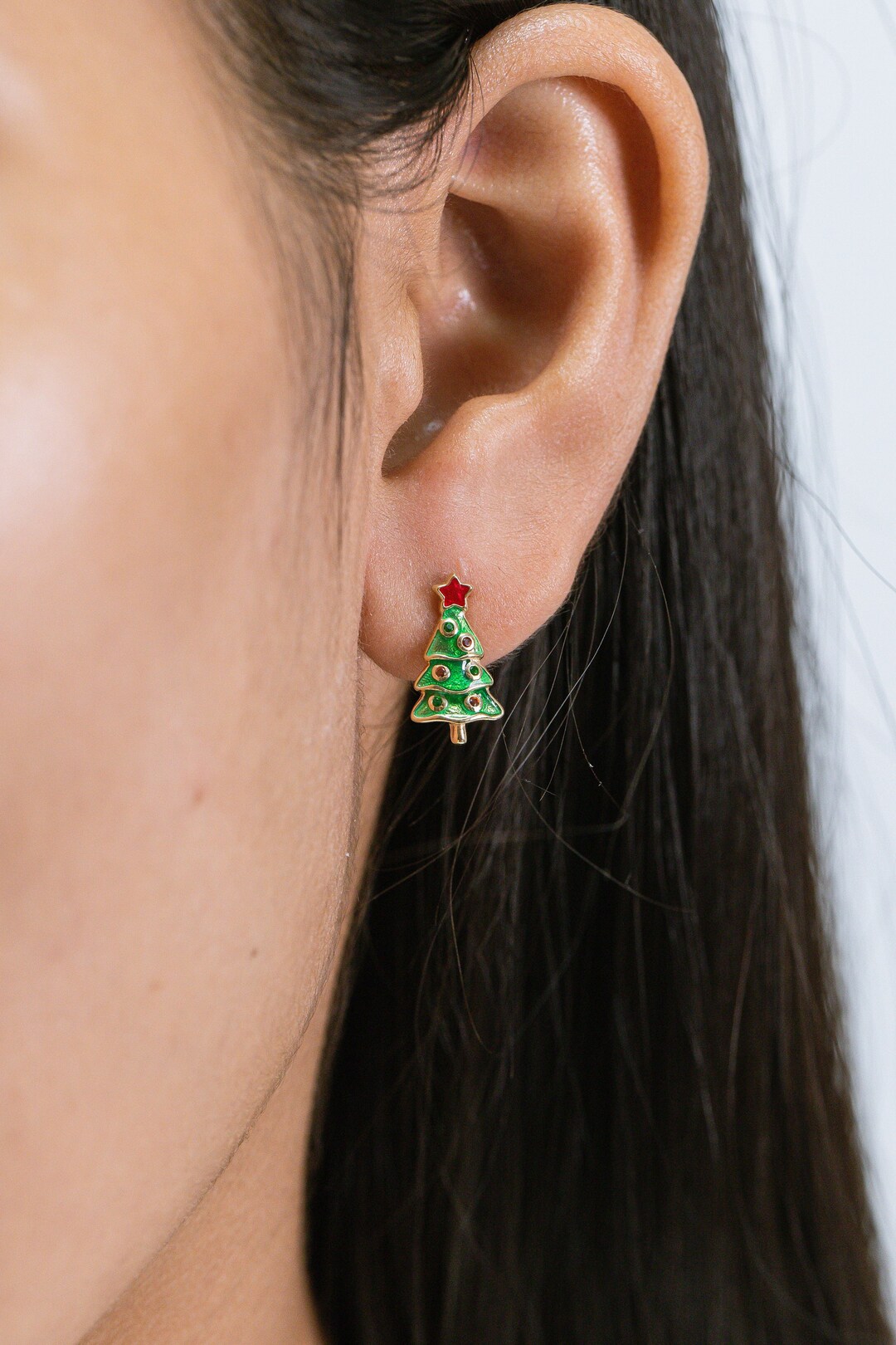 Christmas Tree Stud Earrings, Fir Tree Earrings, Emerald and Garnet ...