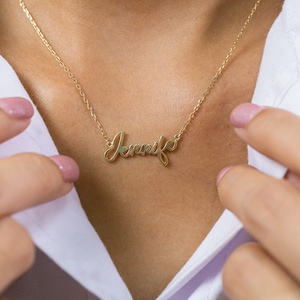 Jennifer Name Necklace, 14k Solid Gold Nameplate Necklace, Personalized ...