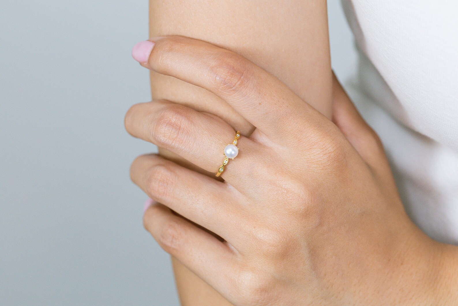 Pearl and Diamond Engagement Ring June Birthstone Ring Pearl - Etsy