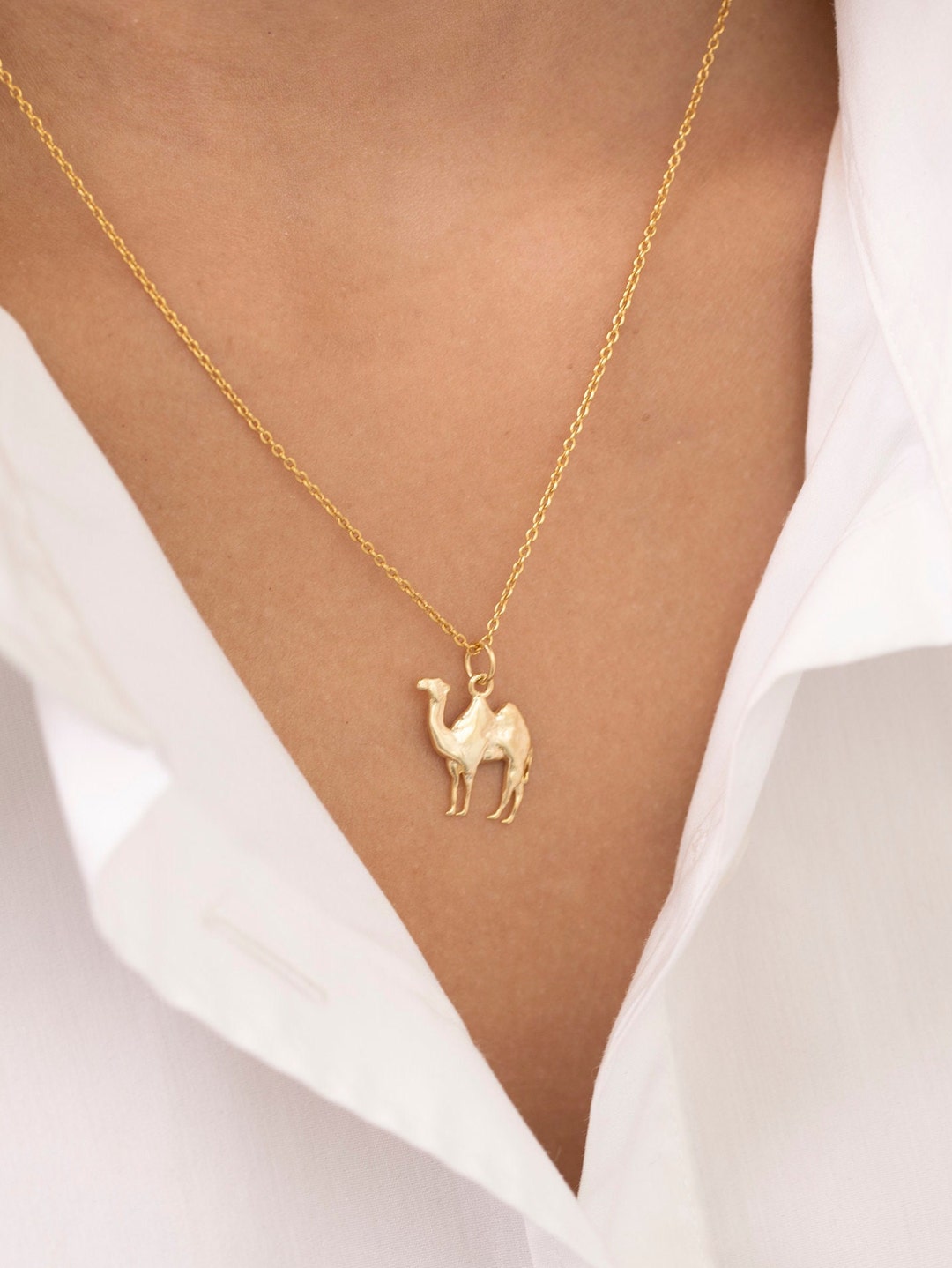 14K Solid Gold Camel Necklace: Animal Lover Gift - Etsy
