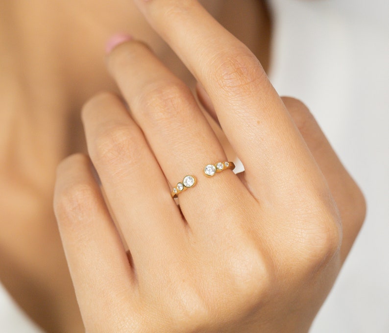 Bezel Set Diamond Open Ring 14K Solid Gold Open Cuff Diamond - Etsy