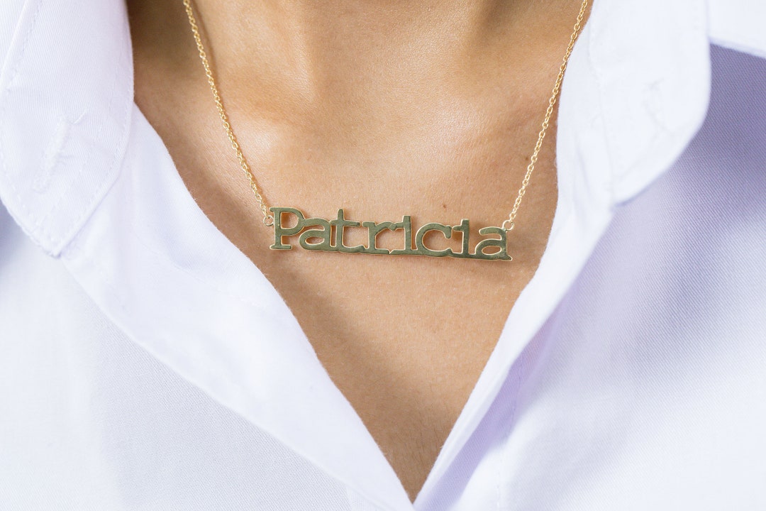 Patricia Nameplate Necklace, 14K Solid Gold Nameplate Necklace ...