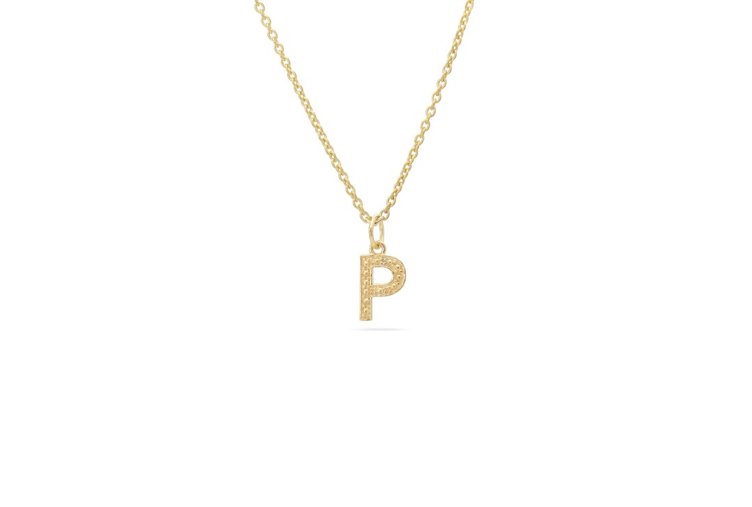 P Initial Necklace, 14k Solid Gold Letter Necklace, Customized Necklace ...