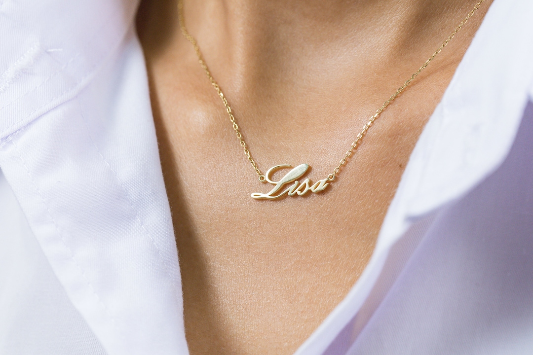 Lisa Name Necklace, 14k Solid Gold Nameplate Necklace, Personalized ...