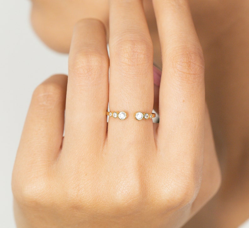 Bezel Set Diamond Open Ring 14K Solid Gold Open Cuff Diamond - Etsy