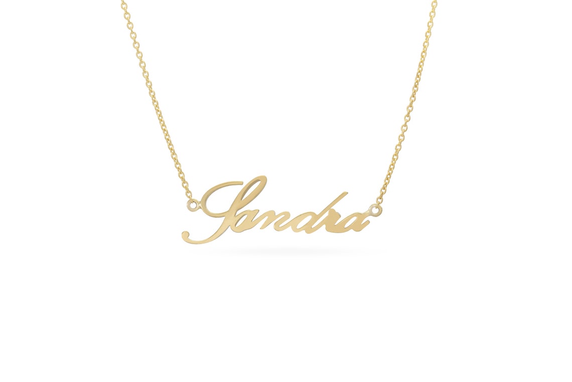 Sandra Name Necklace 14k Solid Gold Nameplate Necklace - Etsy