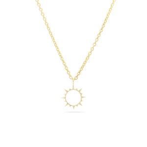 14K Solid Gold Sun Pendant Necklace: Minimalist Sunburst Jewelry - Etsy