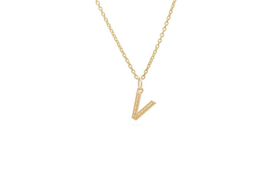 V Initial Necklace, 14k Solid Gold Letter Necklace, Customized Necklace ...