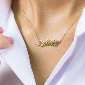 Ashley Name Necklace, 14k Solid Gold Nameplate Necklace, Personalized ...