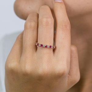 Natural Ruby Wedding Band, 14K Solid Gold Ruby Engagement Ring, Full Eternity Diamond Wedding ...