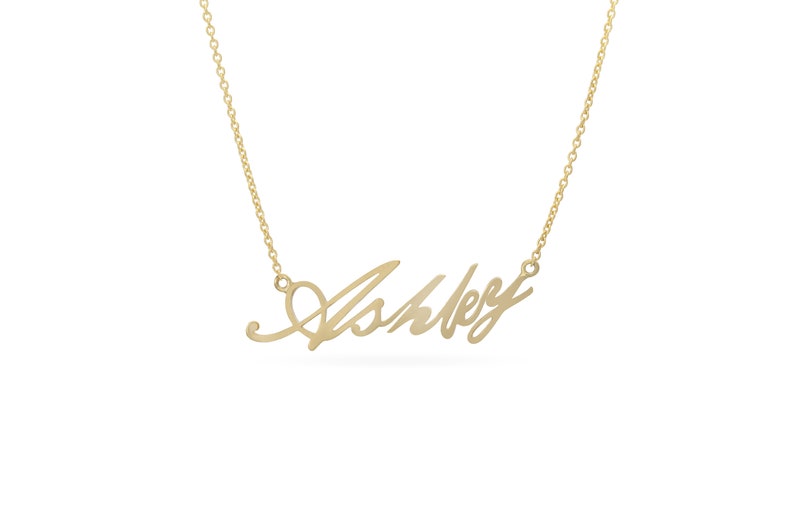Ashley Name Necklace 14k Solid Gold Nameplate Necklace - Etsy