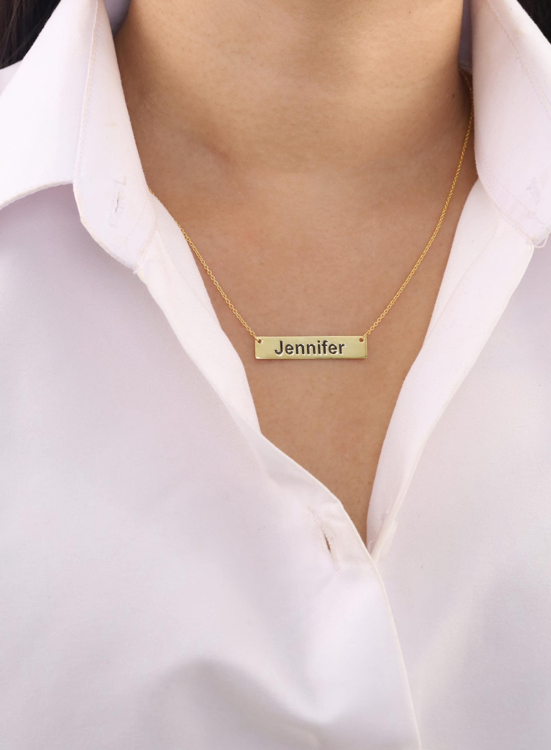 Jennifer Name Necklace, 14K Solid Gold Nameplate Necklace, Personalize ...