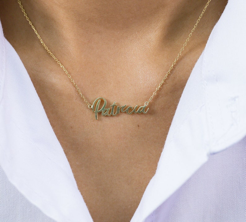 Patricia Name Necklace 14k Solid Gold Nameplate Necklace - Etsy