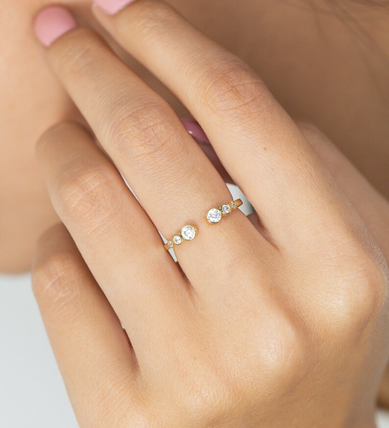 Bezel Set Diamond Open Ring 14K Solid Gold Open Cuff Diamond - Etsy