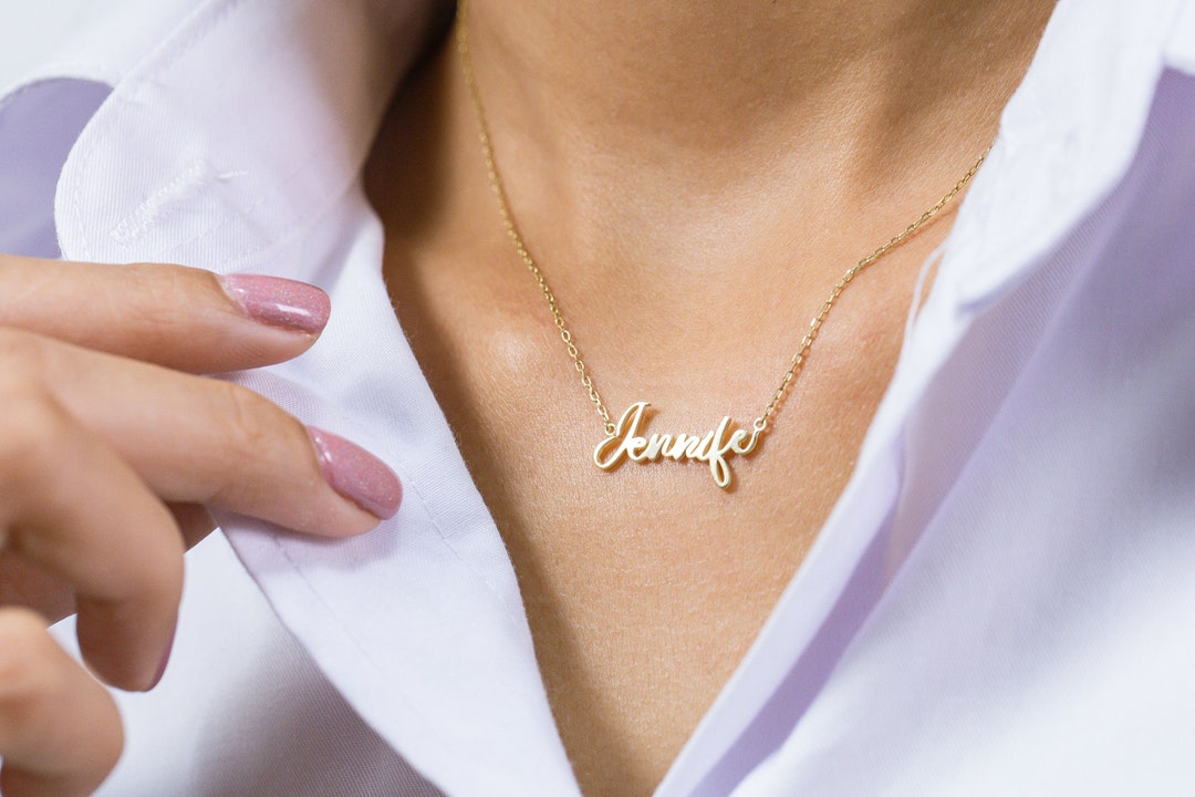 Jennifer Name Necklace, 14k Solid Gold Nameplate Necklace, Personalized ...