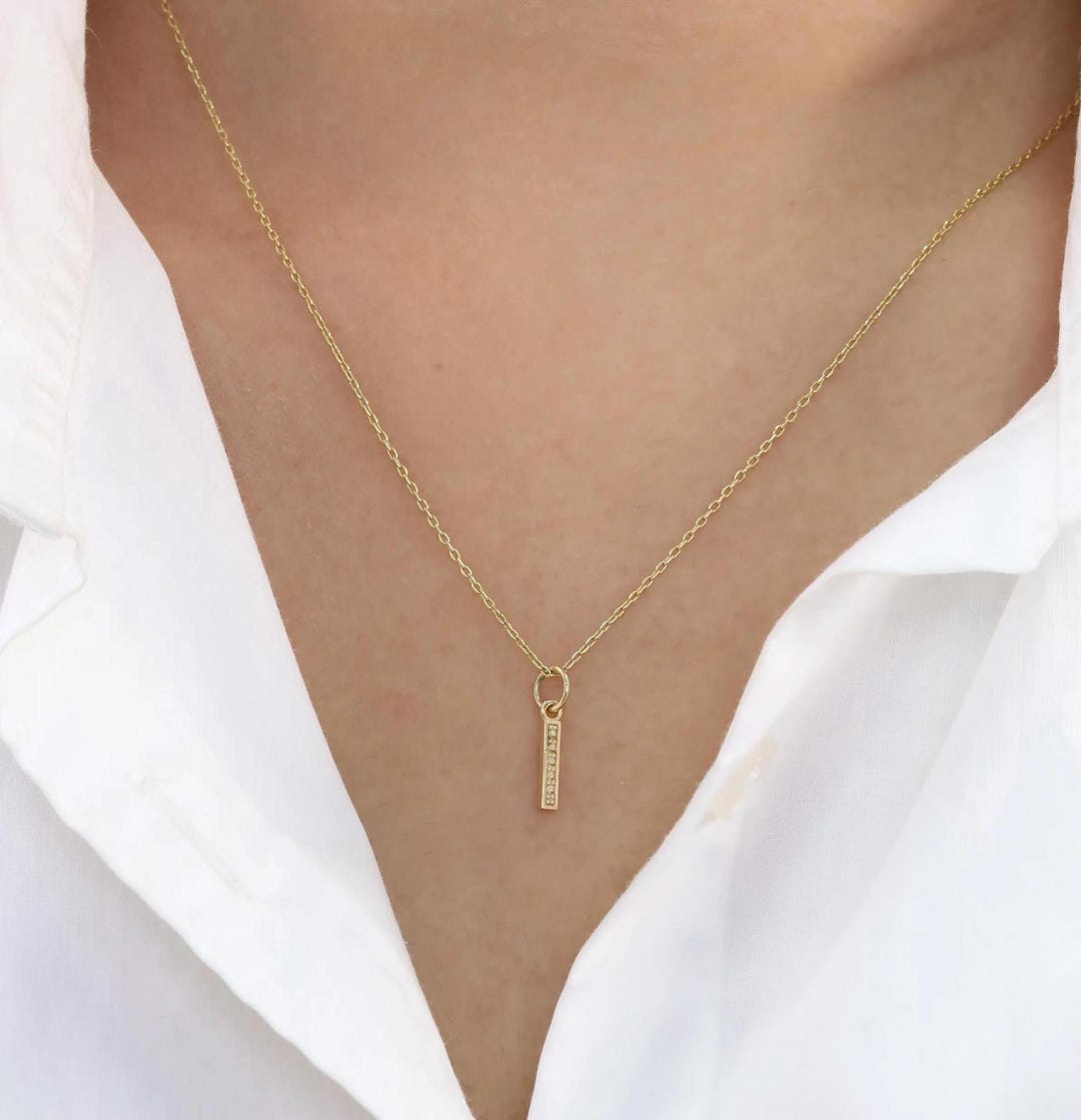 I Initial Necklace, 14k Solid Gold Letter Necklace, Customized Necklace ...
