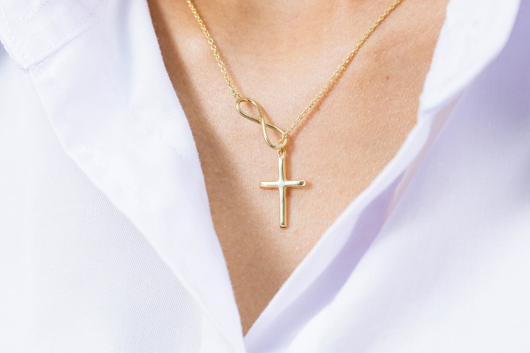 14K Solid Gold Infinity Cross Necklace: Christian Faith Pendant - Etsy