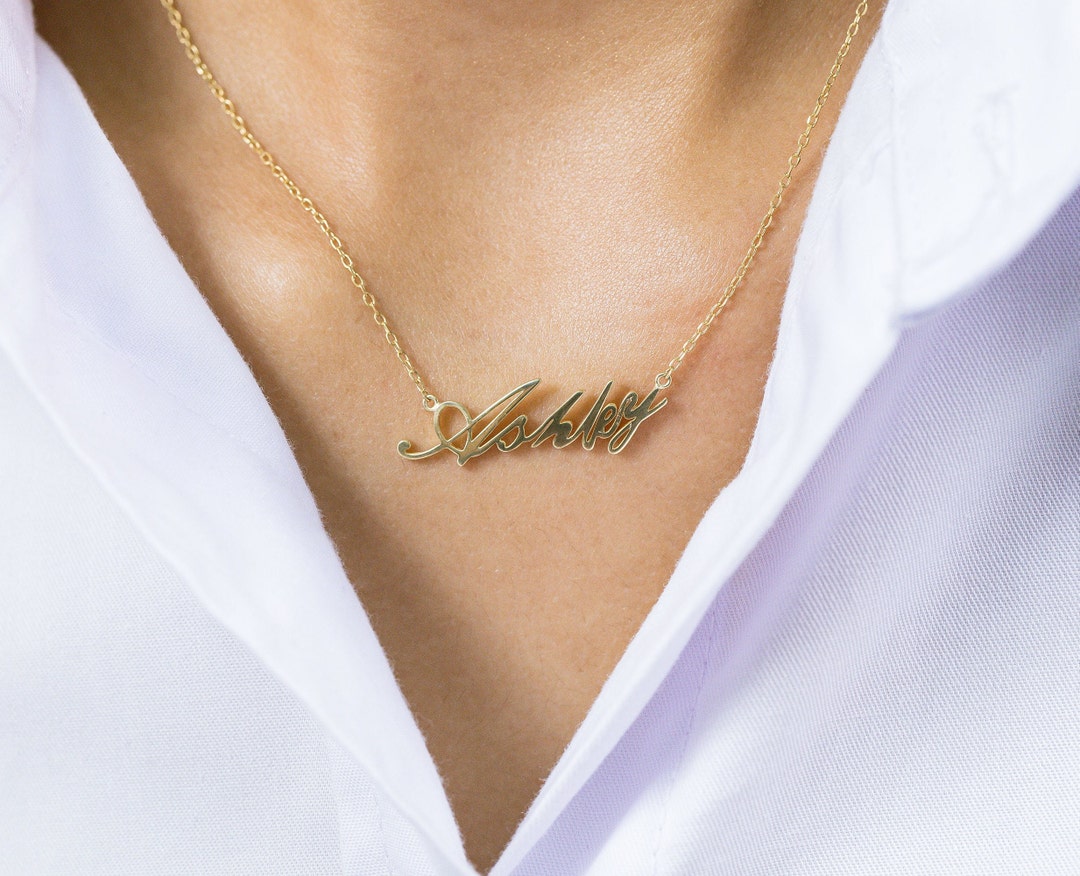 Ashley Name Necklace, 14k Solid Gold Nameplate Necklace, Personalized ...