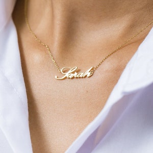 Sarah Name Necklace, 14k Solid Gold Nameplate Necklace, Personalized ...