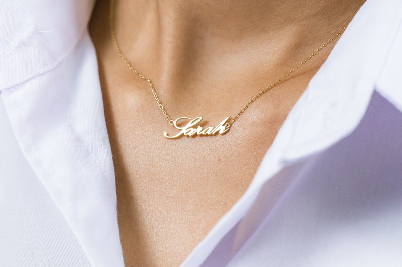 Sarah Name Necklace, 14k Solid Gold Nameplate Necklace, Personalized ...