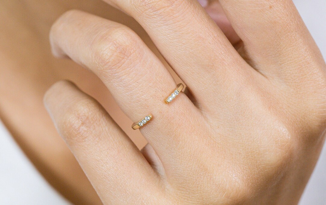 Diamond Open Ring, 14K Solid Gold Diamond Band, Open Enhancer Band ...