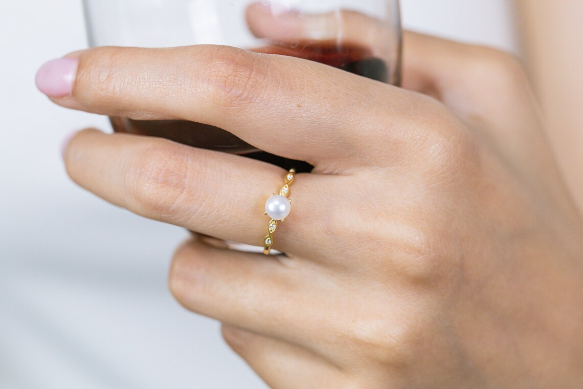 Pearl and Diamond Engagement Ring June Birthstone Ring Pearl - Etsy