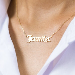 Jennifer Nameplate Necklace 14k Solid Gold Nameplate - Etsy