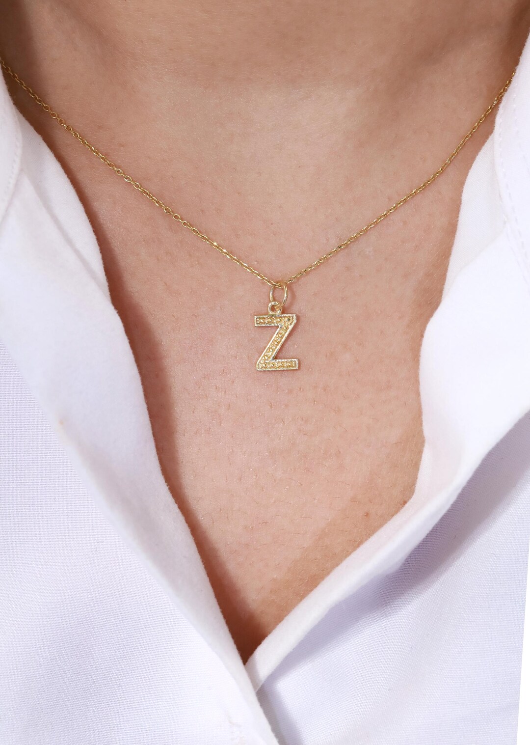 Z Initial Necklace, 14k Solid Gold Letter Necklace, Customized Necklace ...